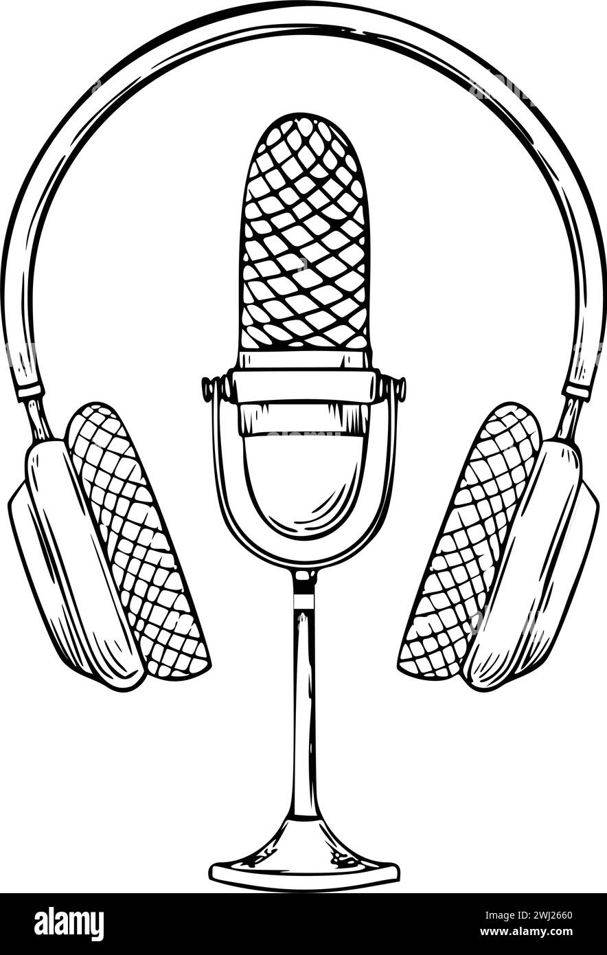 Black white drawing microphone hi-res stock photography and images - Alamy