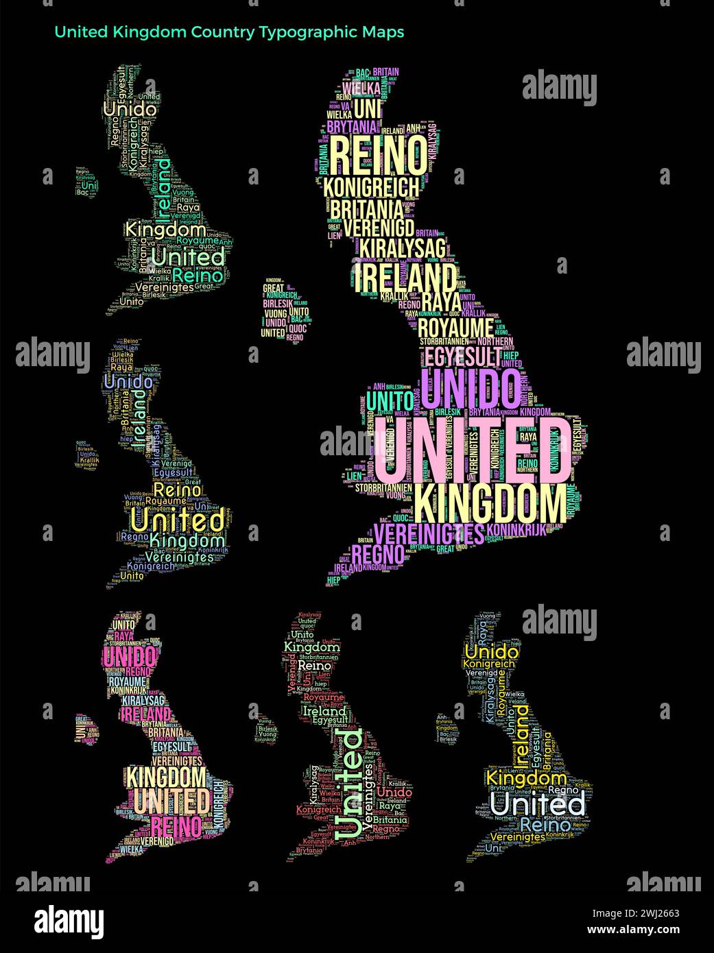 United Kingdom. Set of typography style country illustrations. United ...