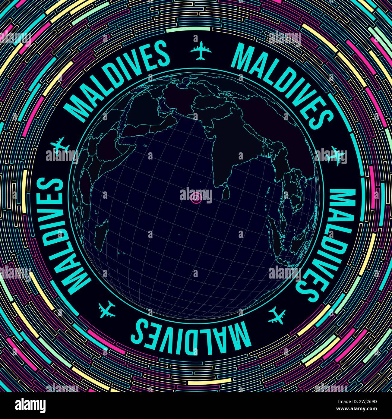 Maldives on globe. Satellite view of the world centered to Maldives ...