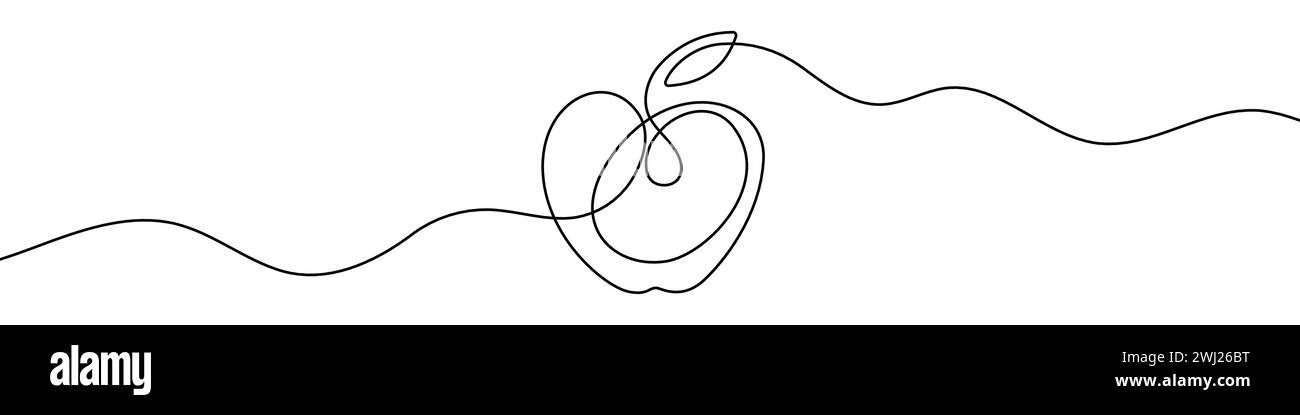 Continuous editable line drawing of apple shape. Single line apple icon ...