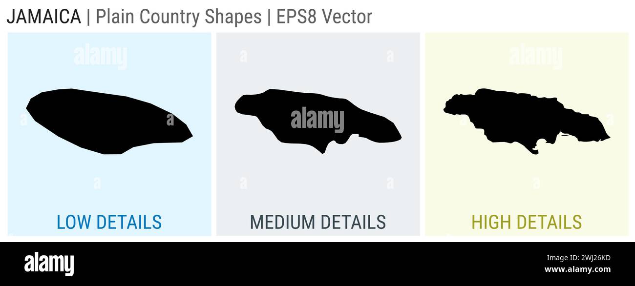 Jamaica - plain country shape. Low, medium and high detailed maps of ...