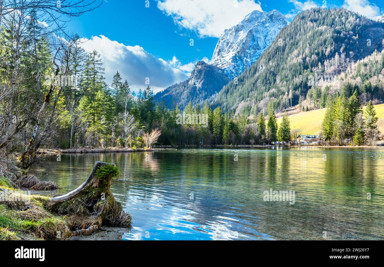 Lake Hintersee in Germany, Bavaria, Ramsau National Park in the Alps ...
