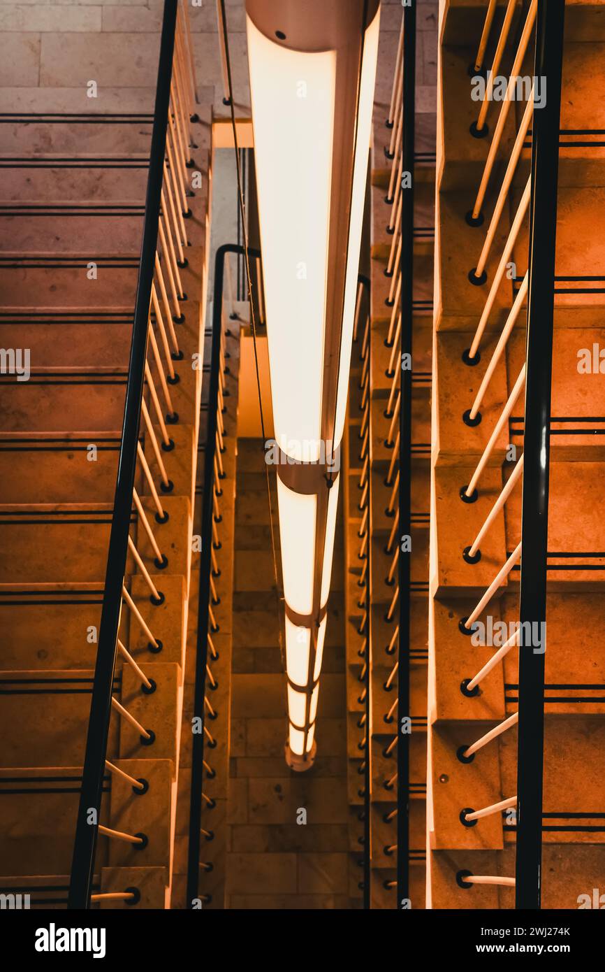 Rectangular staircase with light column, view from above Stock Photo ...