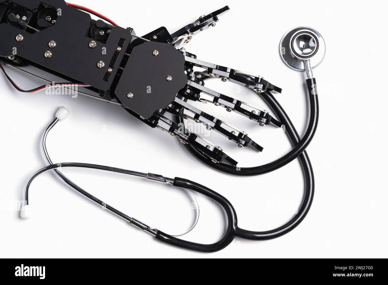Real robotic hand with stethoscope. Concept of Artificial intelligence ...