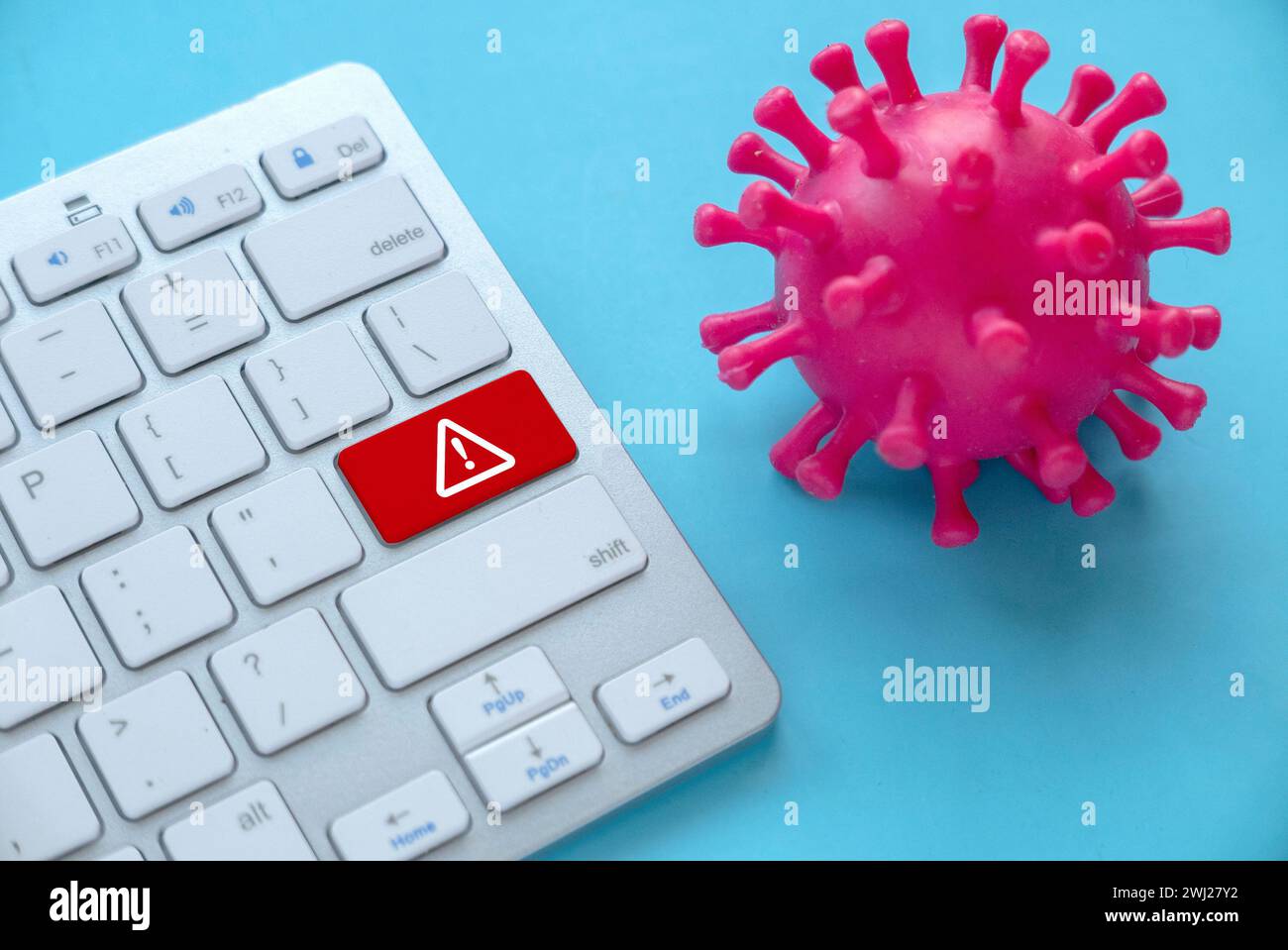 Concept of cyber threat, hacker, computer virus. Danger sign on ...