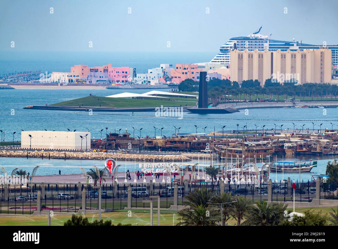 Aerial view of Mina port Doha Corniche Qatar Stock Photo - Alamy