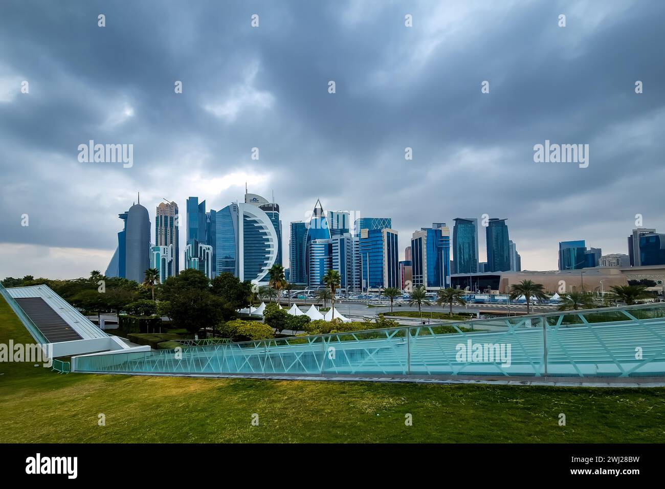 Doha Skyline view after rain Sheraton park Doha Stock Photo - Alamy