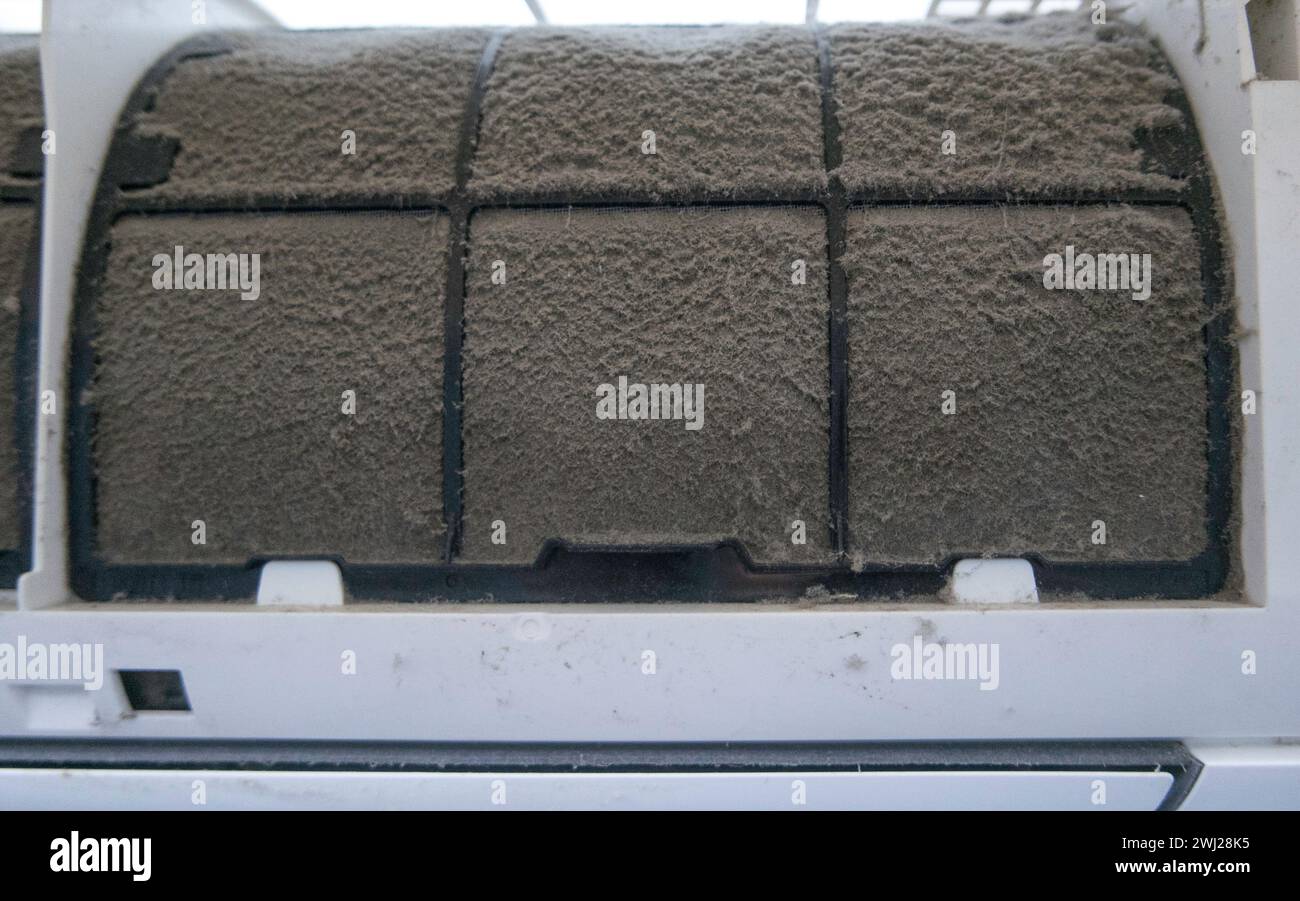 Concept of service ,repair and cleaning. Dirty air conditioner filter ...