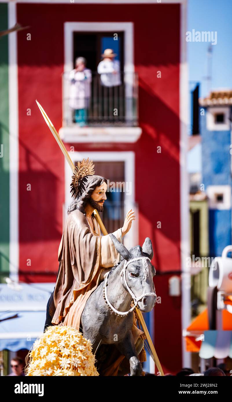 Jesus Christ on donkey in the Palm Sunday procession in Villajoyosa ...