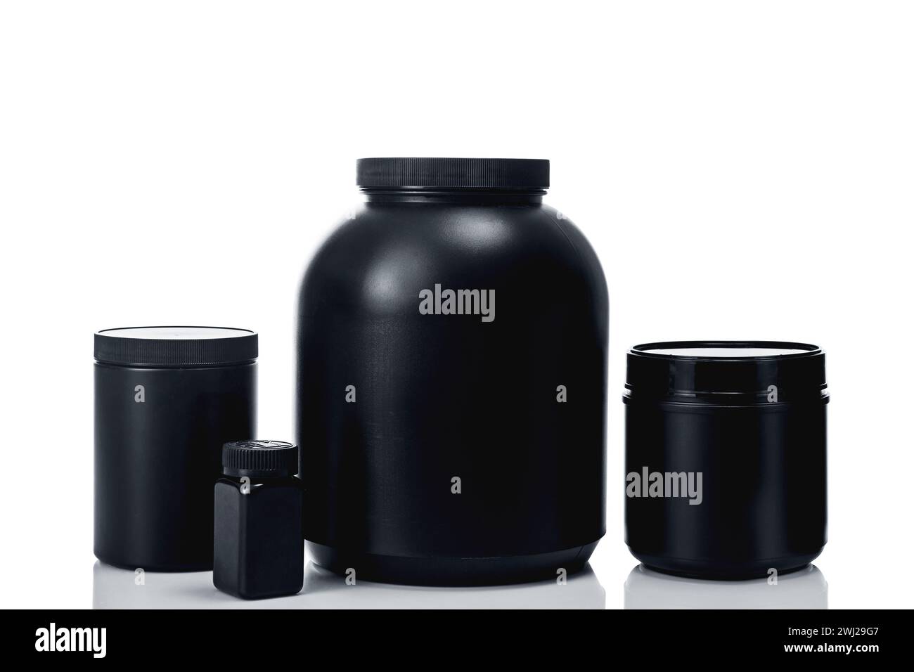 Fitness nutrition packages with empty space for design over white ...