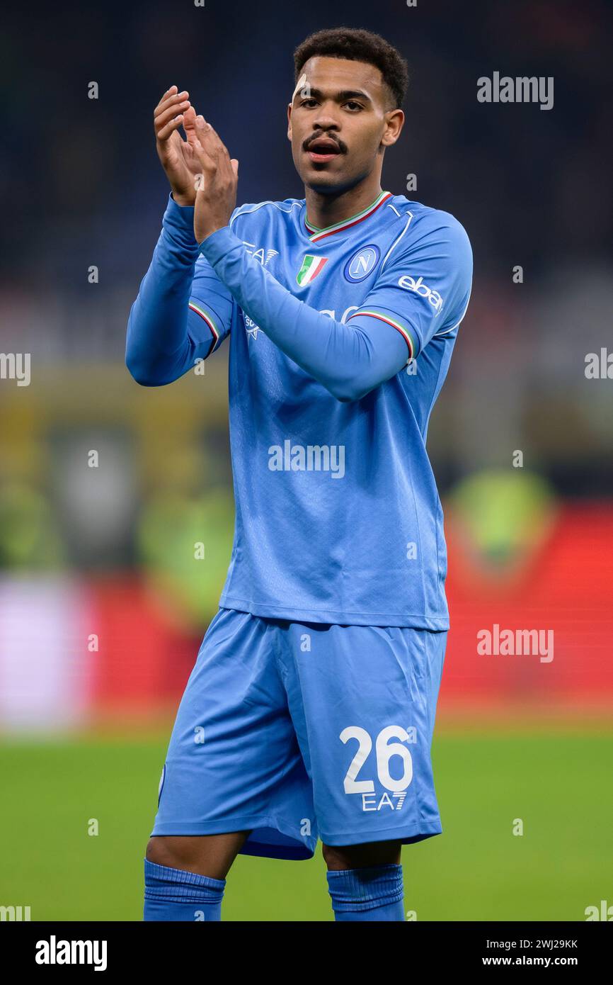 Milan, Italy. 11 February 2024. Cyril Ngonge of SSC Napoli gestures at ...