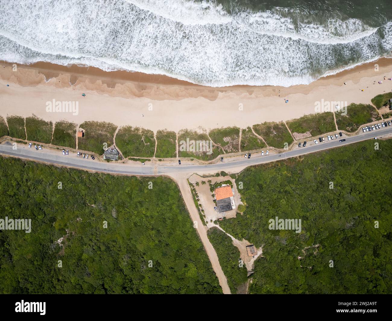 Beautiful aerial view to deserted atlantic rainforest Grumari Beach ...
