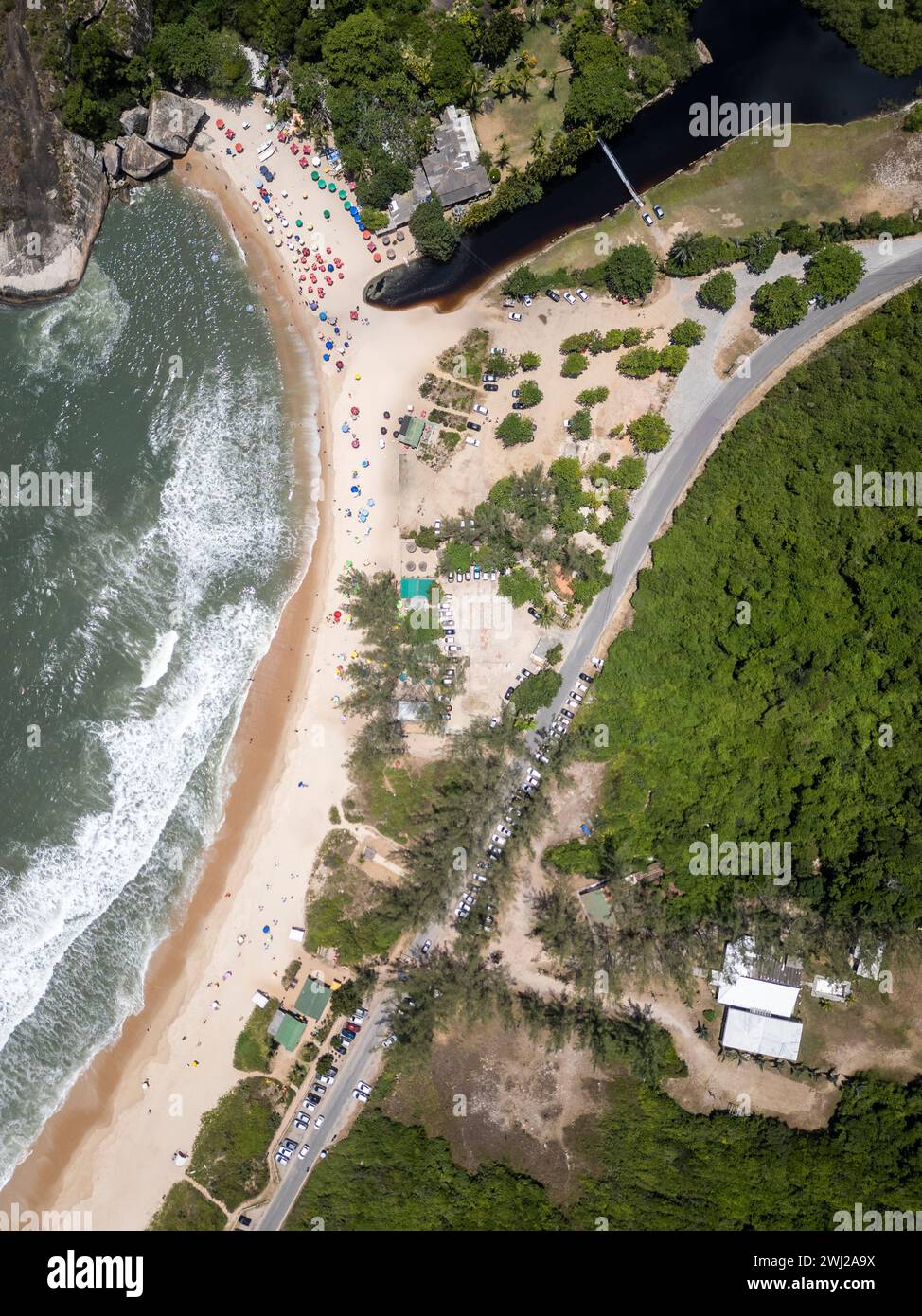 Beautiful aerial view to deserted atlantic rainforest Grumari Beach ...