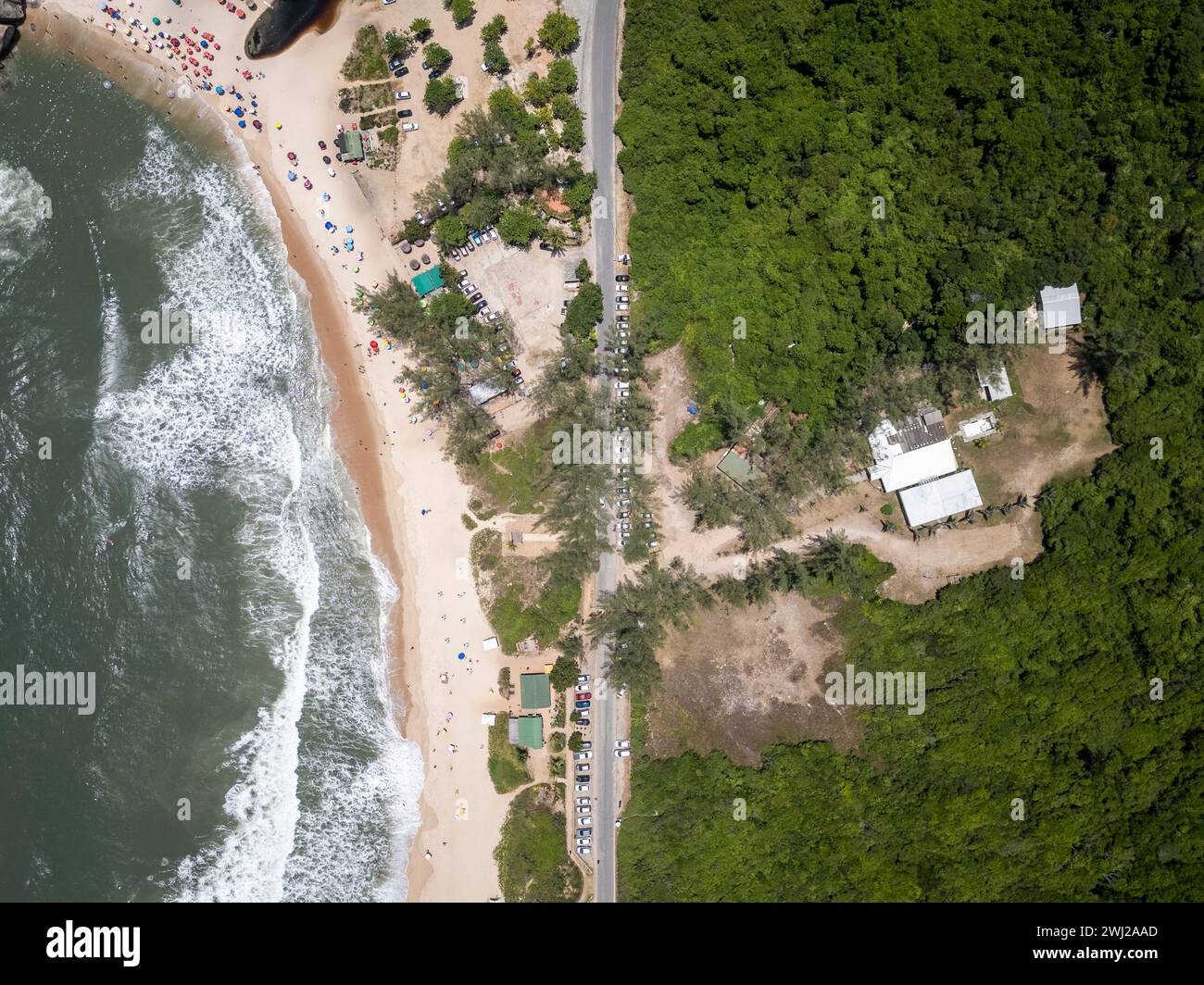 Beautiful aerial view to deserted atlantic rainforest Grumari Beach ...