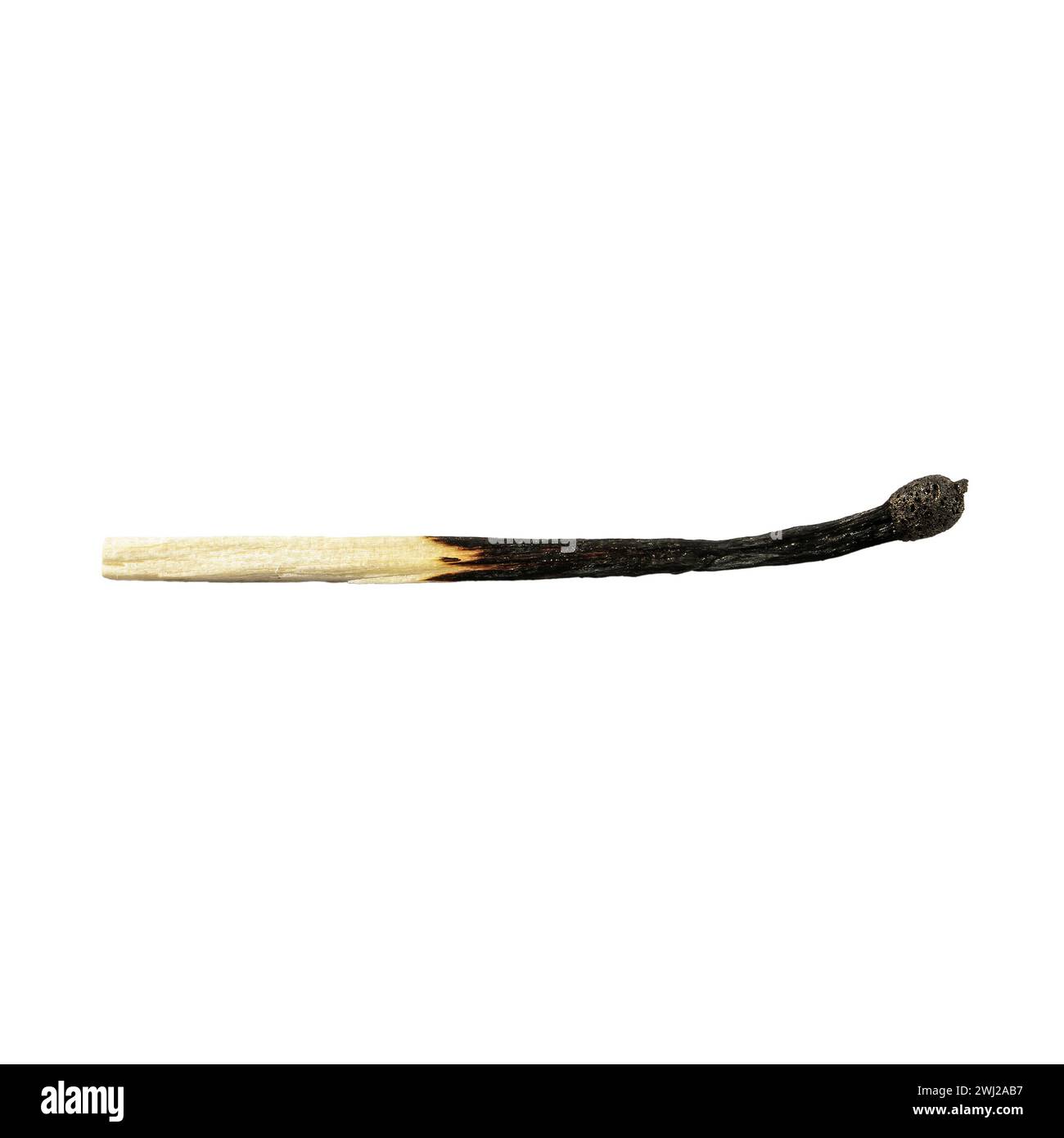 Burnt charred match isolated on a white background close-up. Burnout ...