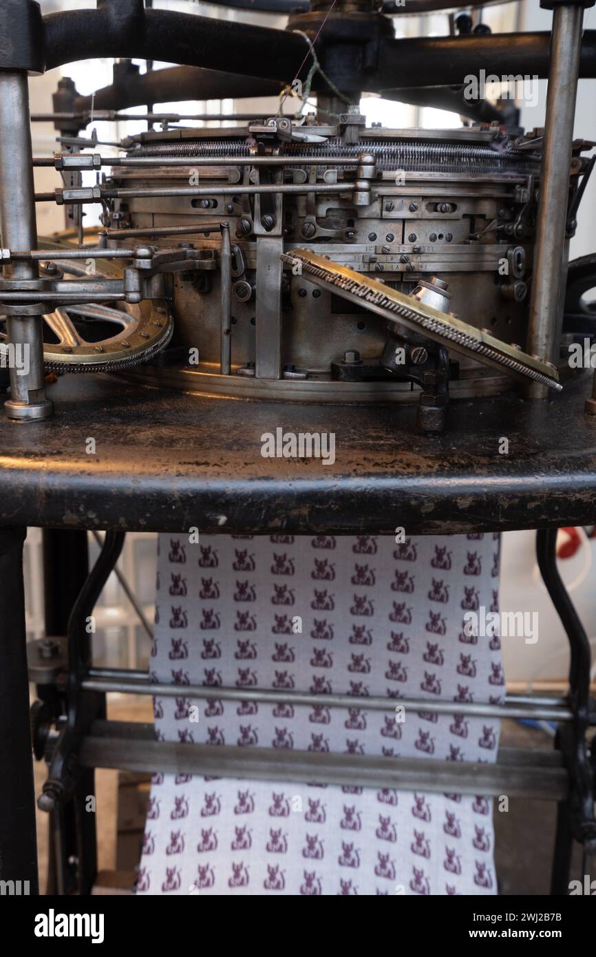 Vintage Jacquard Machine Loom Complex Cat Pattern Fabric Stock Photo ...