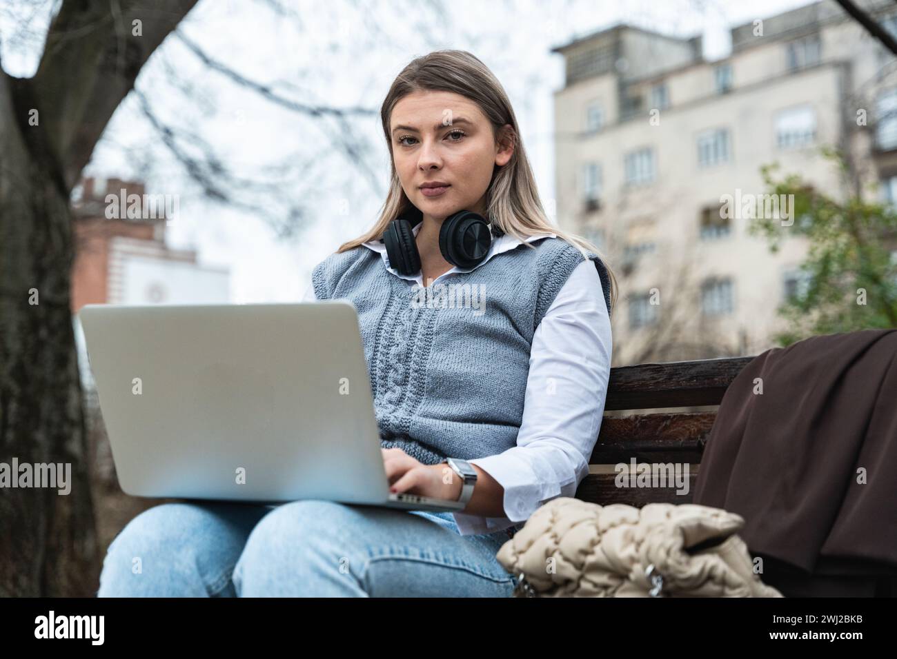 Woman taking break typing hi-res stock photography and images - Alamy