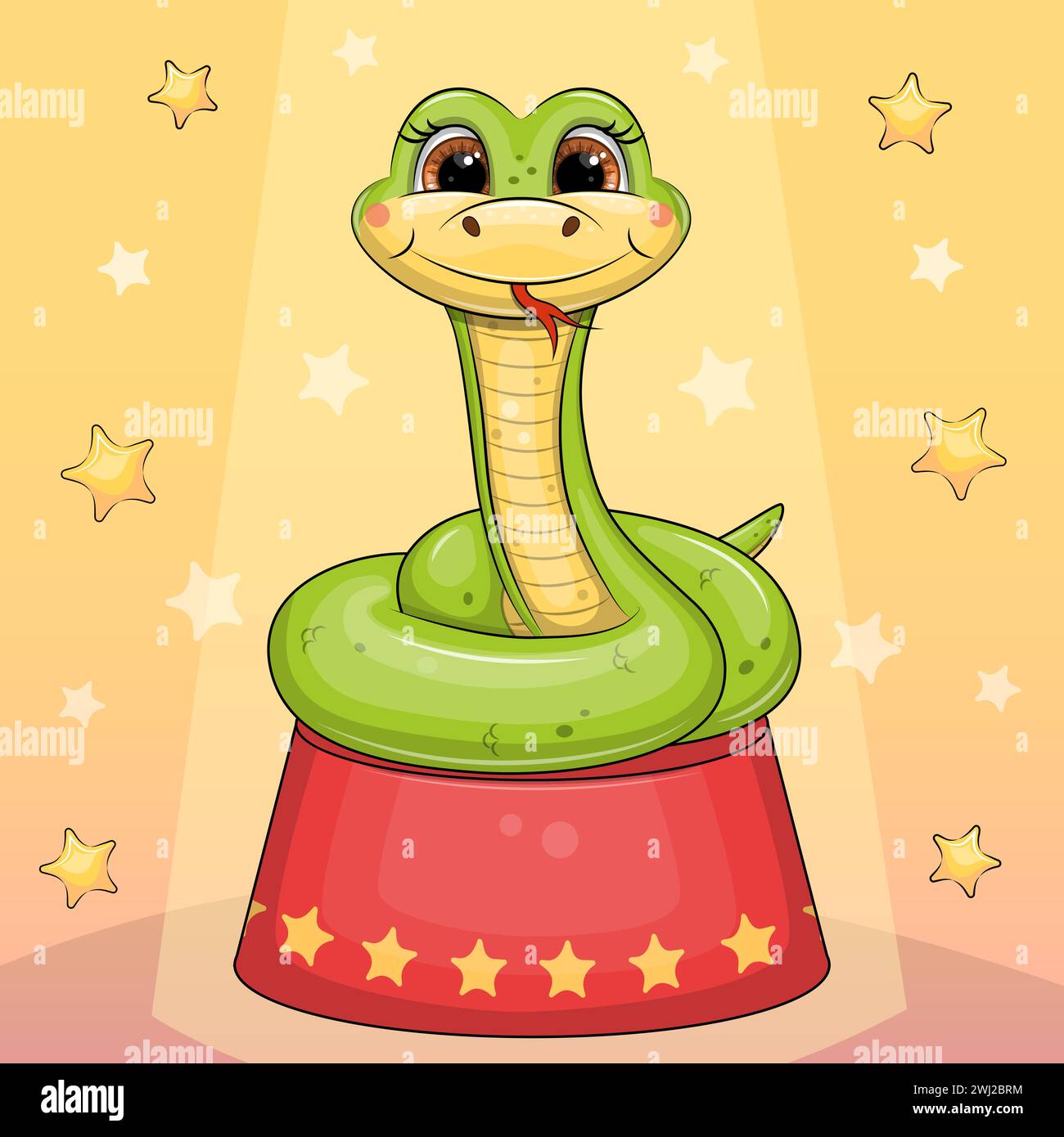 Cute cartoon green snake in the circus. Vector illustration of an ...