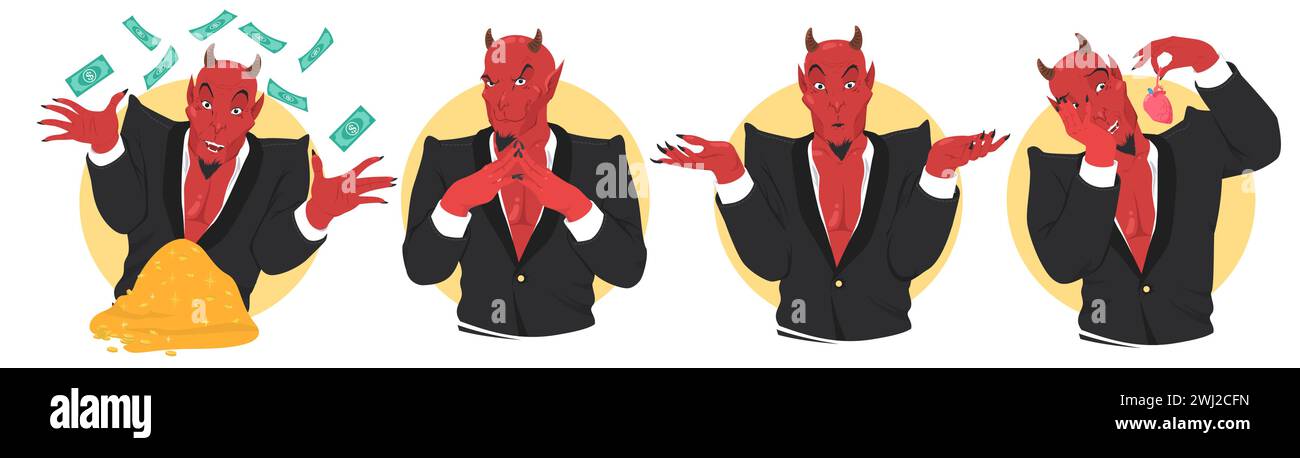 Emotional red devil goat creepy crap creature cartoon character set ...