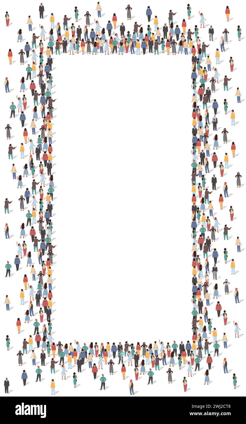 Vertical rectangle frame formed by group of diverse people Stock Vector ...