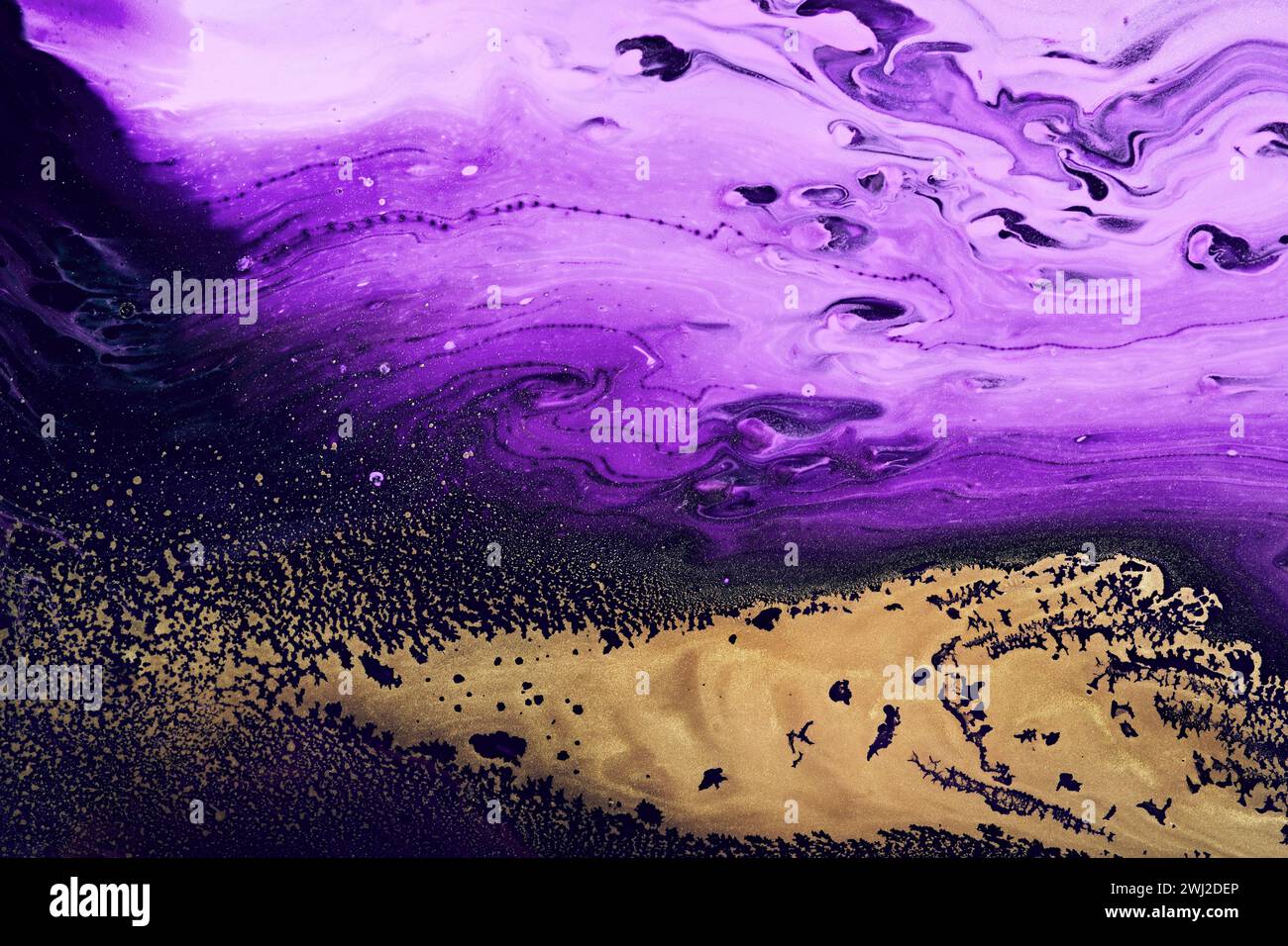 Metallic gold abstraction on violet waves. Fluid Art. Marble effect ...