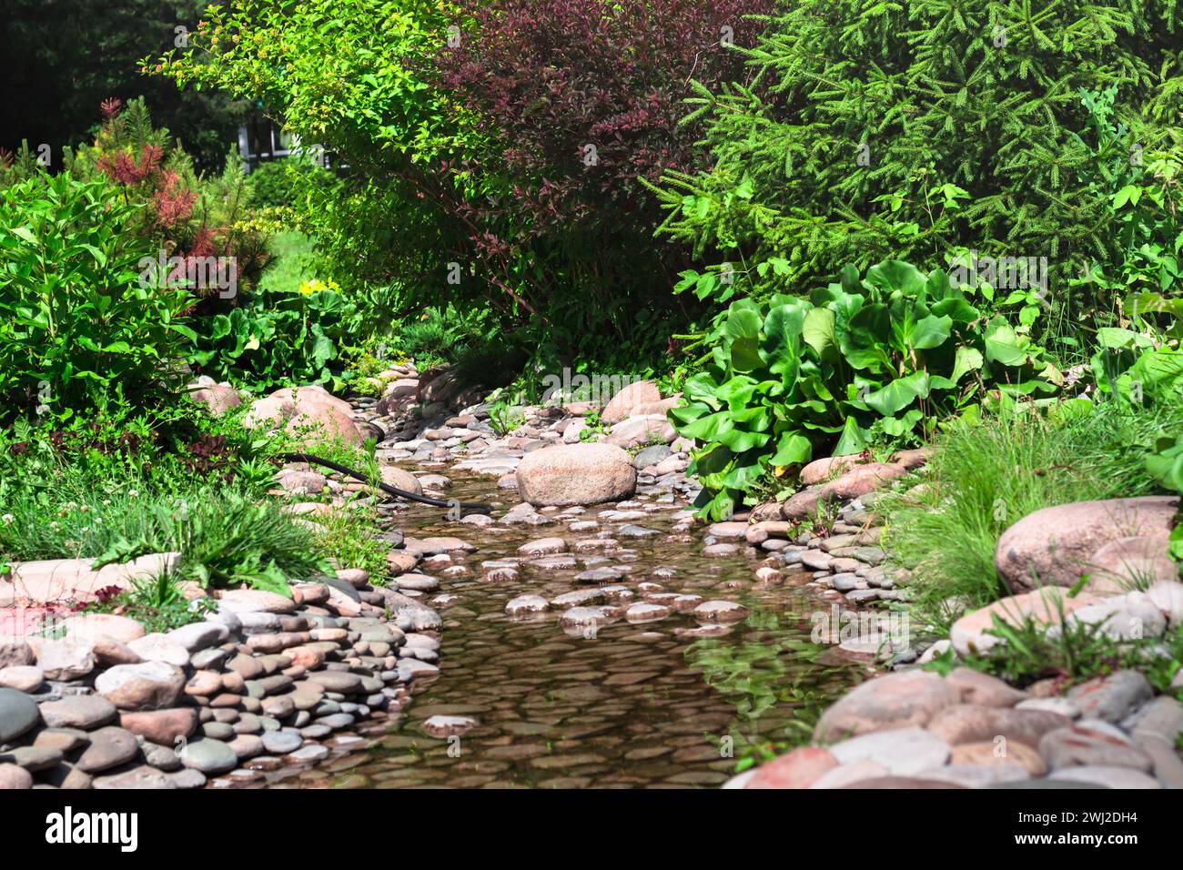 Slow trickle with large pink pebble Stock Photo - Alamy
