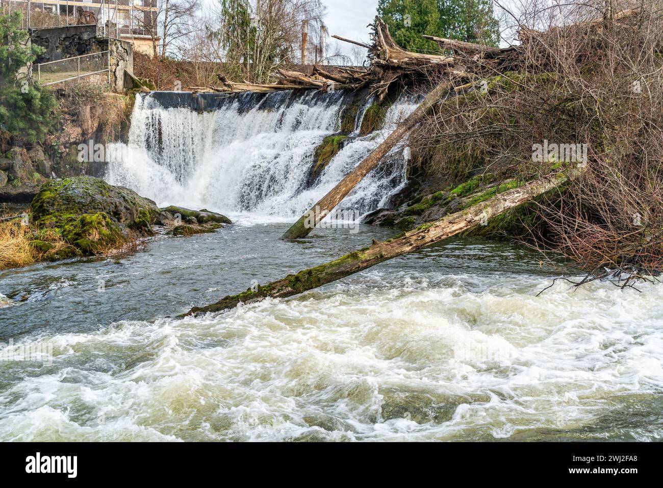 A view of upper Tumwater Falls and the Deshutes River in Washington ...