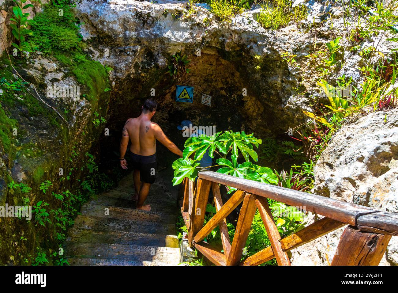 Tulum Quintana Roo Mexico 01. October 2023 Entrance to Cenote Tankach ...