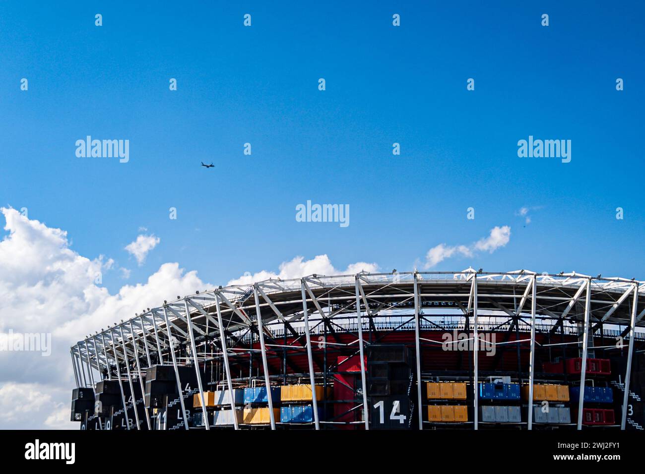 Doha, Qatar. 12 February, 2024. Views of Stadium 974 are seen at Doha ...