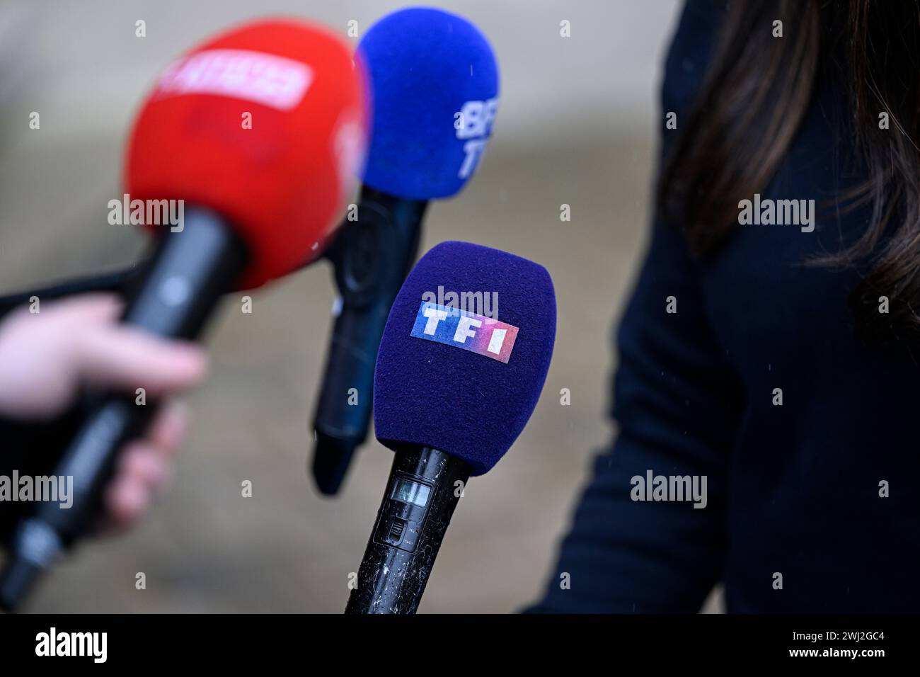 Paris, France. 10th Feb, 2024. Microphone illustration (mic or mike) of ...