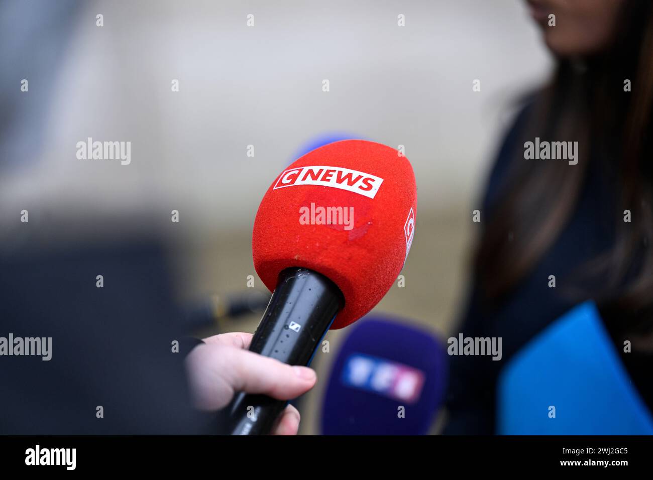 Paris, France. 10th Feb, 2024. Microphone illustration (mic or mike) of ...