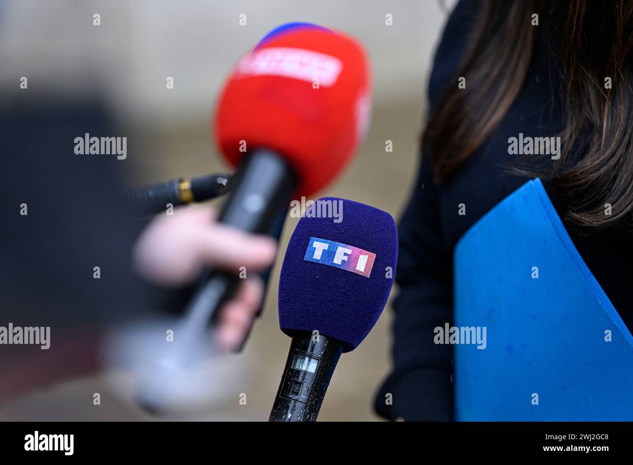 Paris, France. 10th Feb, 2024. Microphone illustration (mic or mike) of ...