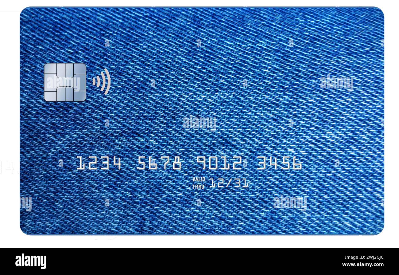 A credit card that looks like denim blue jeans fabric is seen here ...