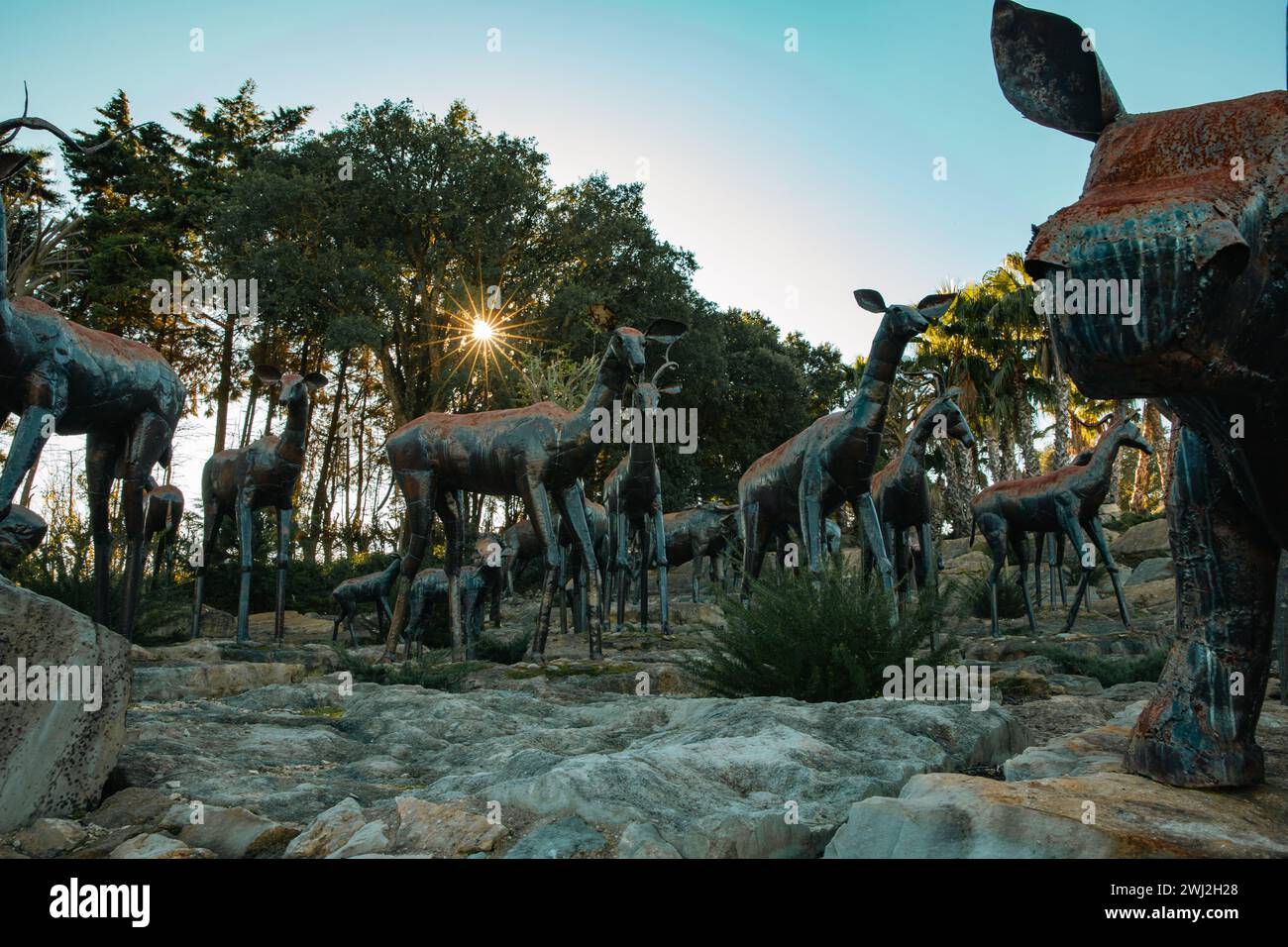 Plants and animal sculptures in Bacalhoa Buddha Eden Park in Portugal ...