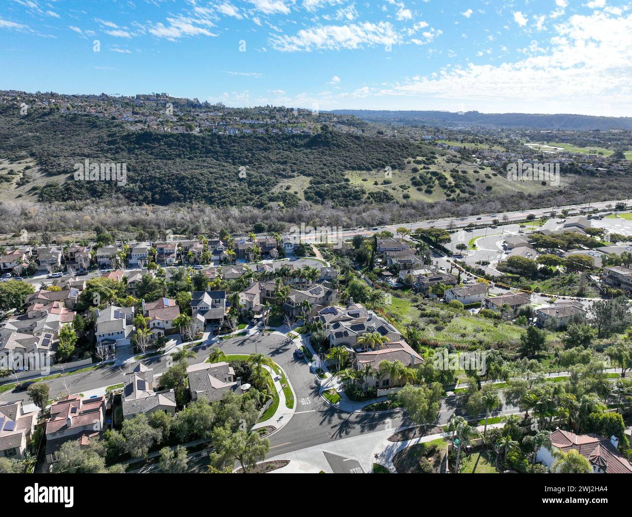 Aerial view of large-scale villa in wealthy residential town of ...