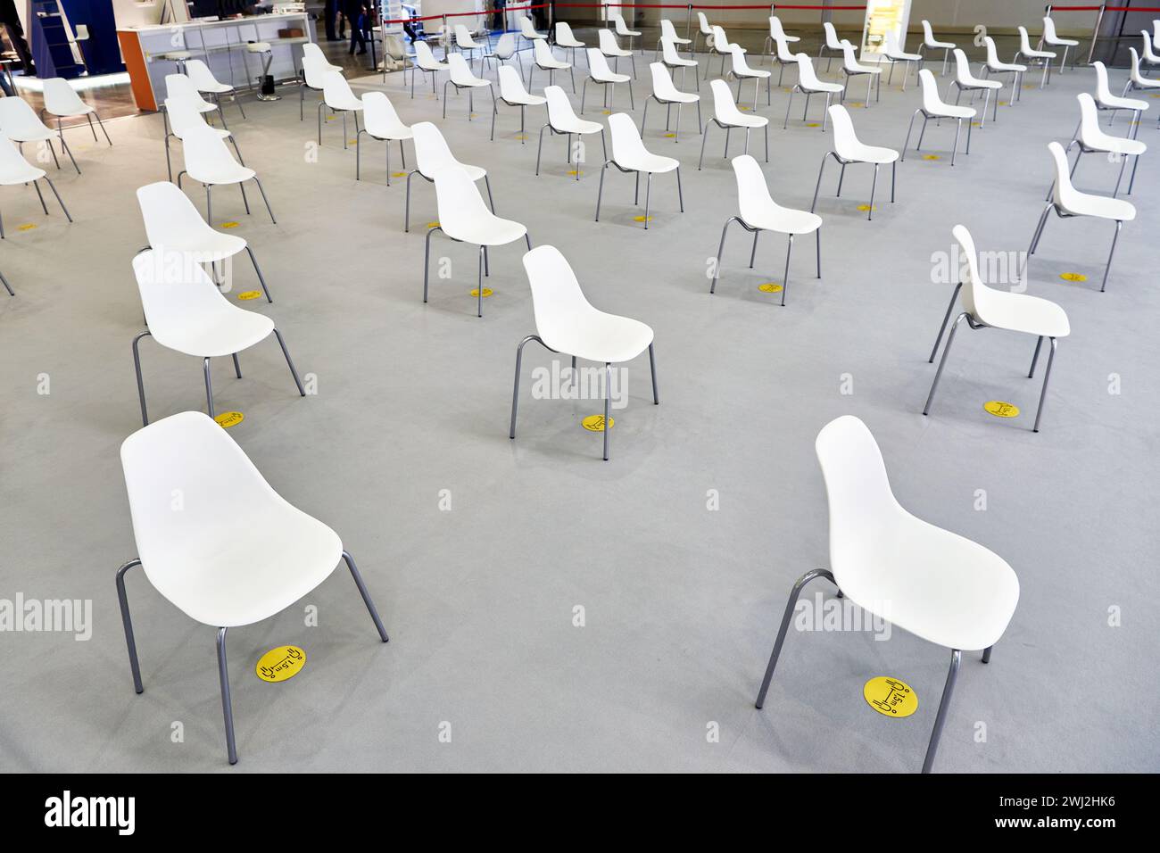 Chairs at a business conference at a safe distance during covid-19 ...