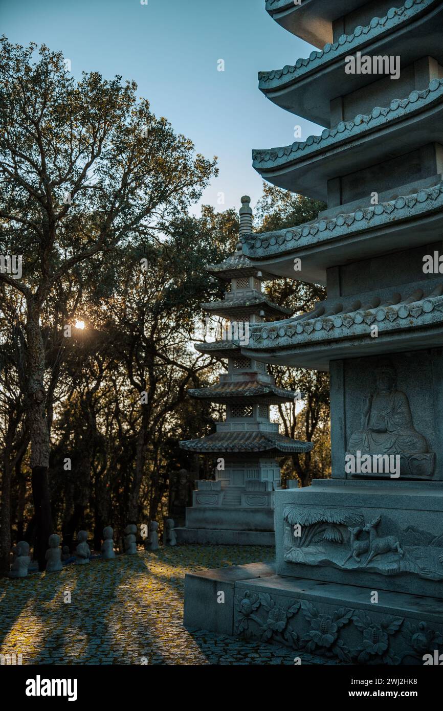 Pagodas in the Bacalhoa Buddha Eden oriental garden in Portugal Stock ...