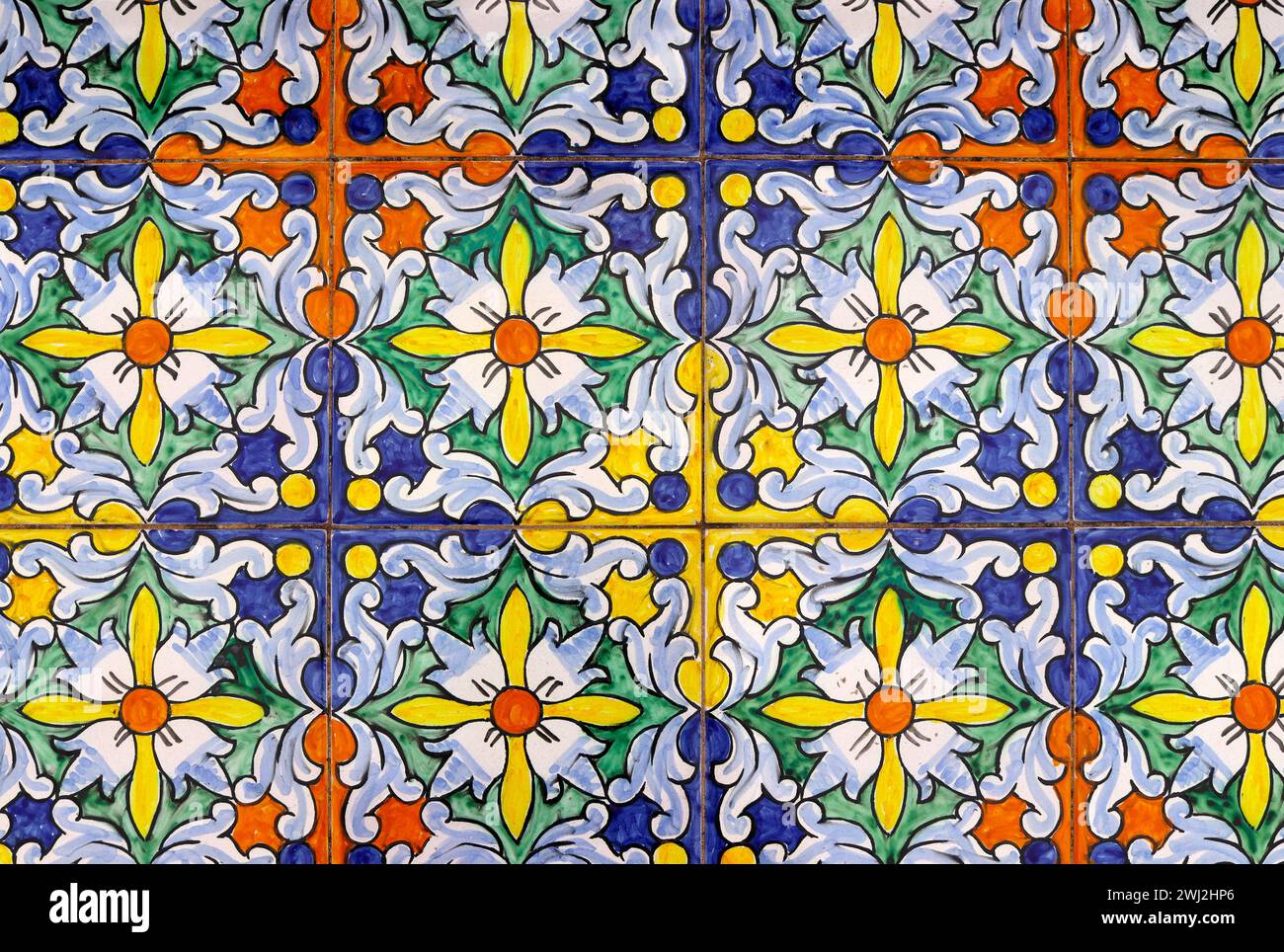 Colorful ceramic tiles texture background, traditional Spanish azulejos ...