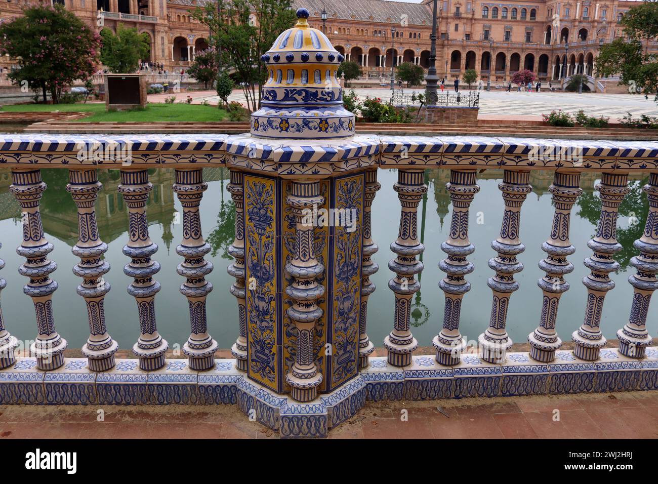Ceramic balustrades around Spain Square, Sevilla, Spain Stock Photo - Alamy