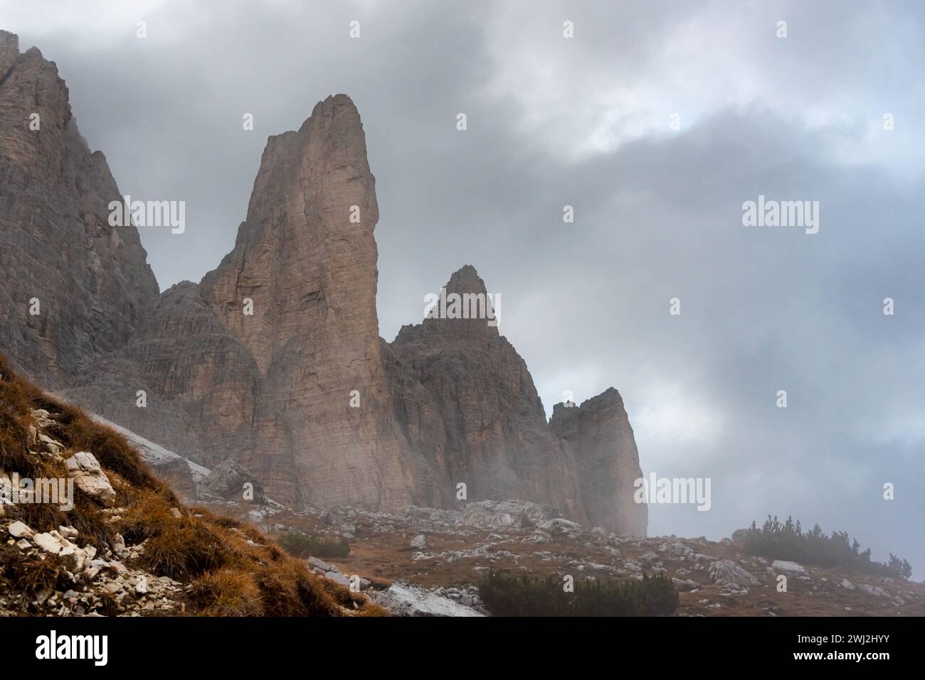 Tre Cime di Lavaredo peaks at northeastern Italy in the Italian alps ...