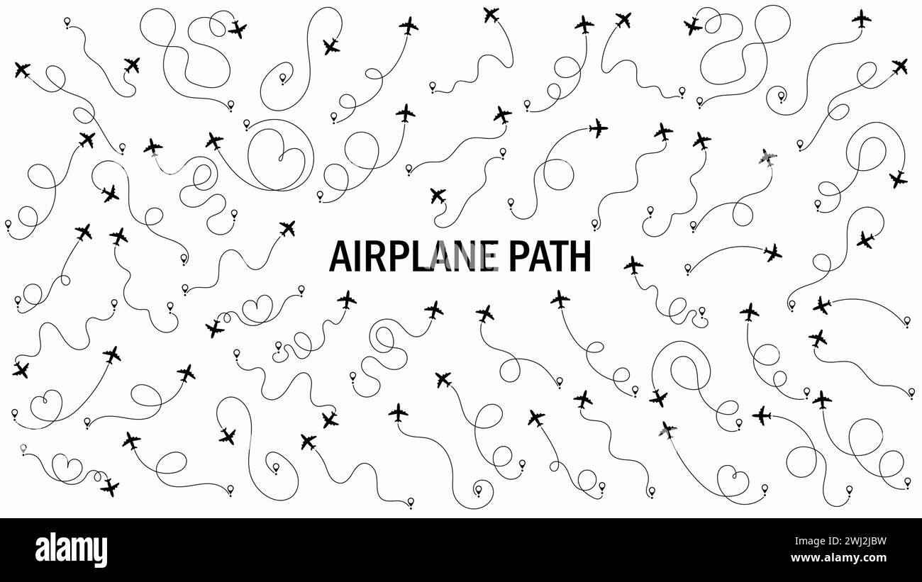 Airplane or aeroplane routes path set. Travel concept from start point ...
