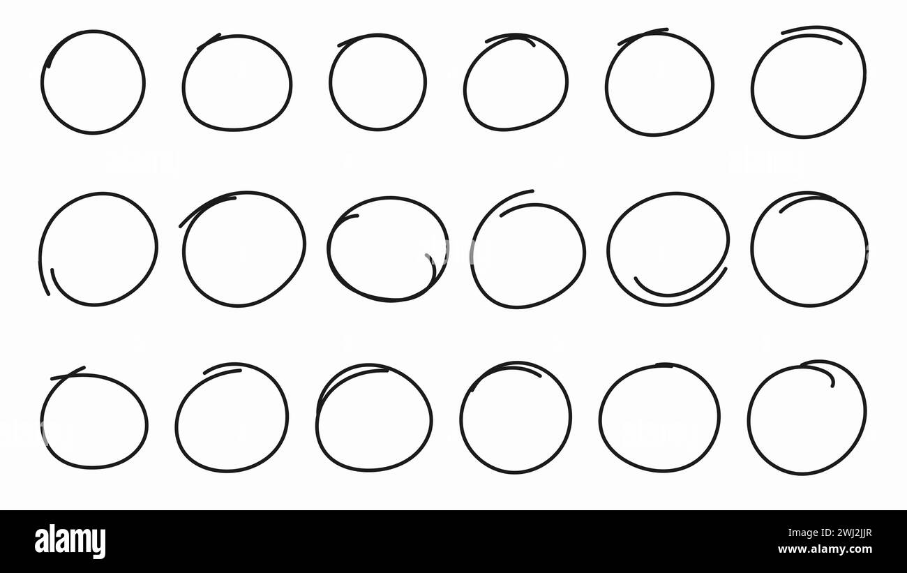 Hand drawn circle or oval line sketch set. Hand drawing circular ...