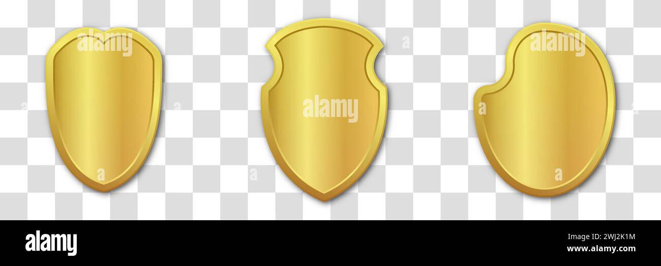 Set of realistic golden heraldic shields. Vector illustration on a ...