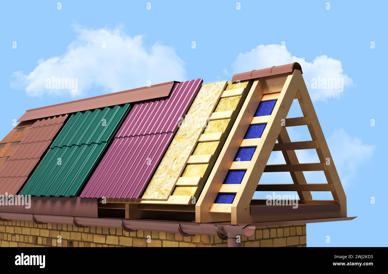 Concept roof of the house concept different types of roofing on a ...