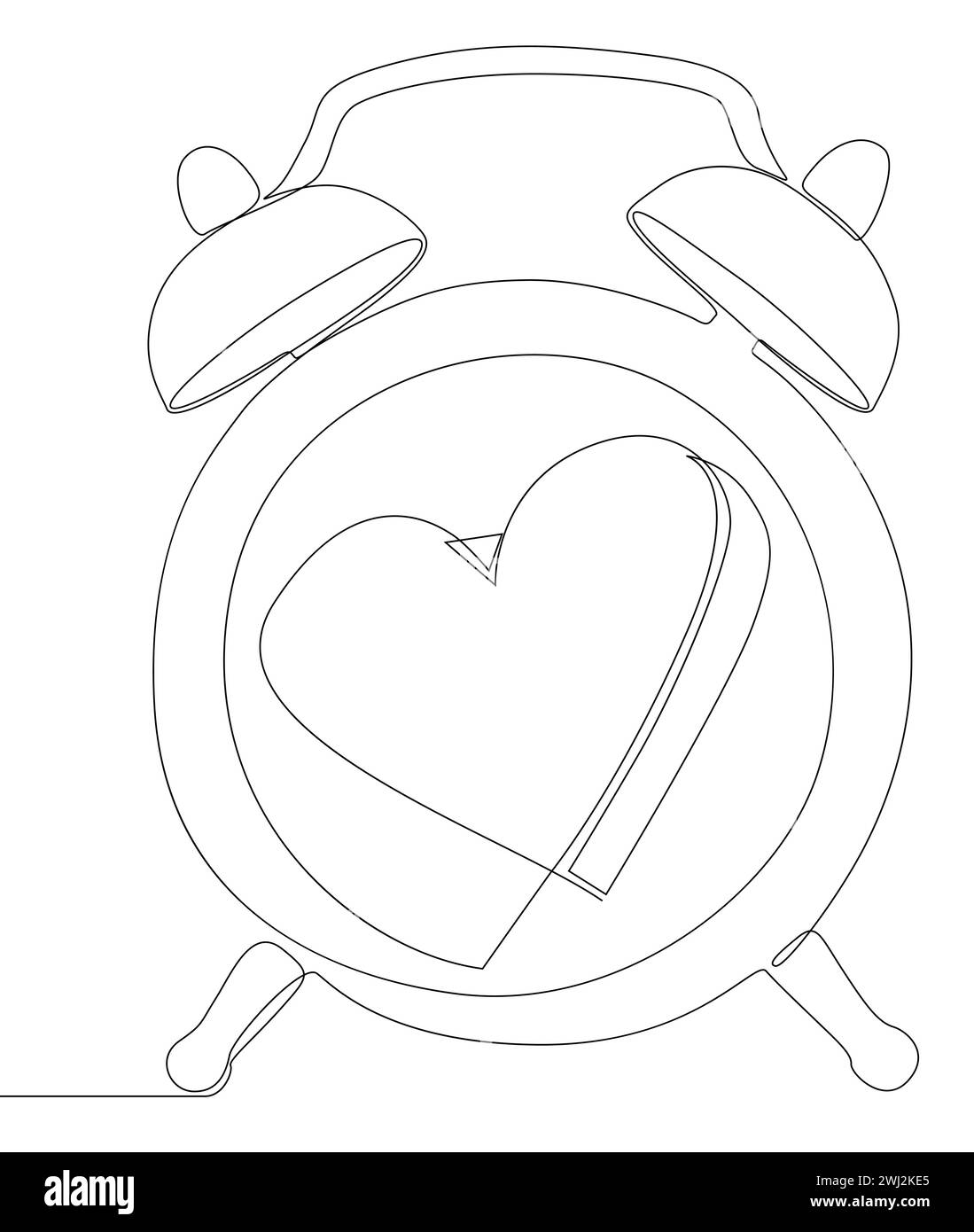 One continuous line of alarm clock with Heart. Thin Line Illustration ...