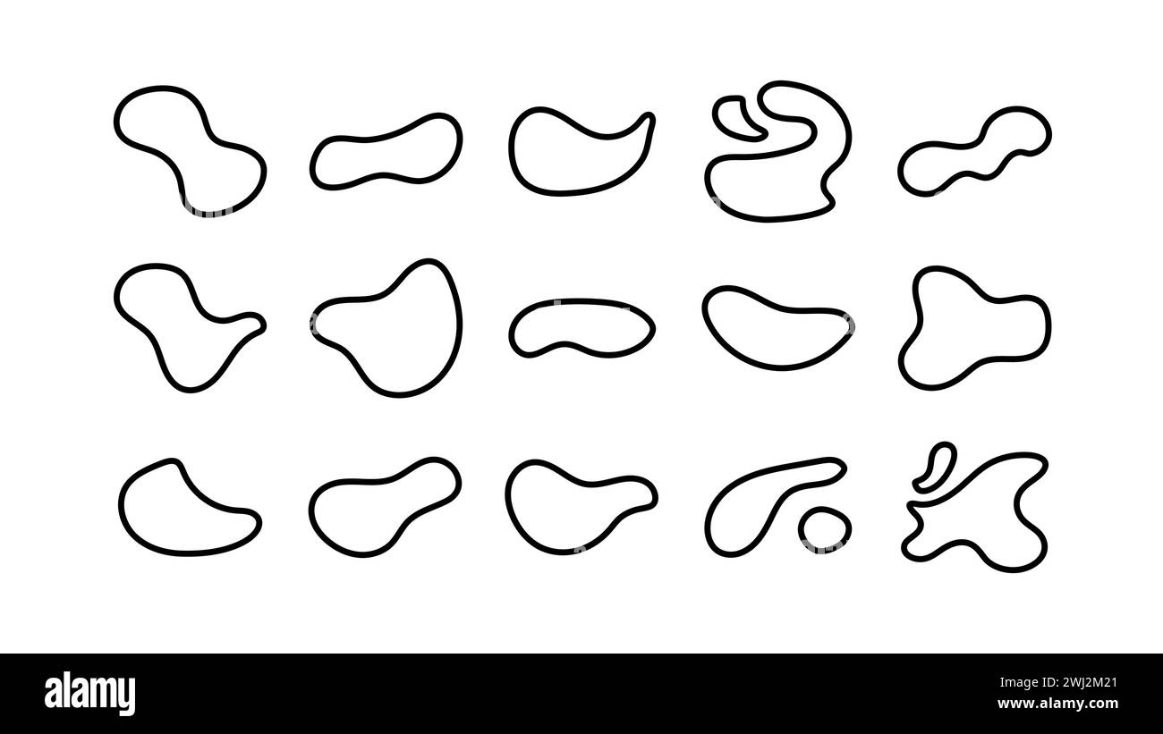 Outline blob shapes, fluid or liquid round abstract elements. Black ...
