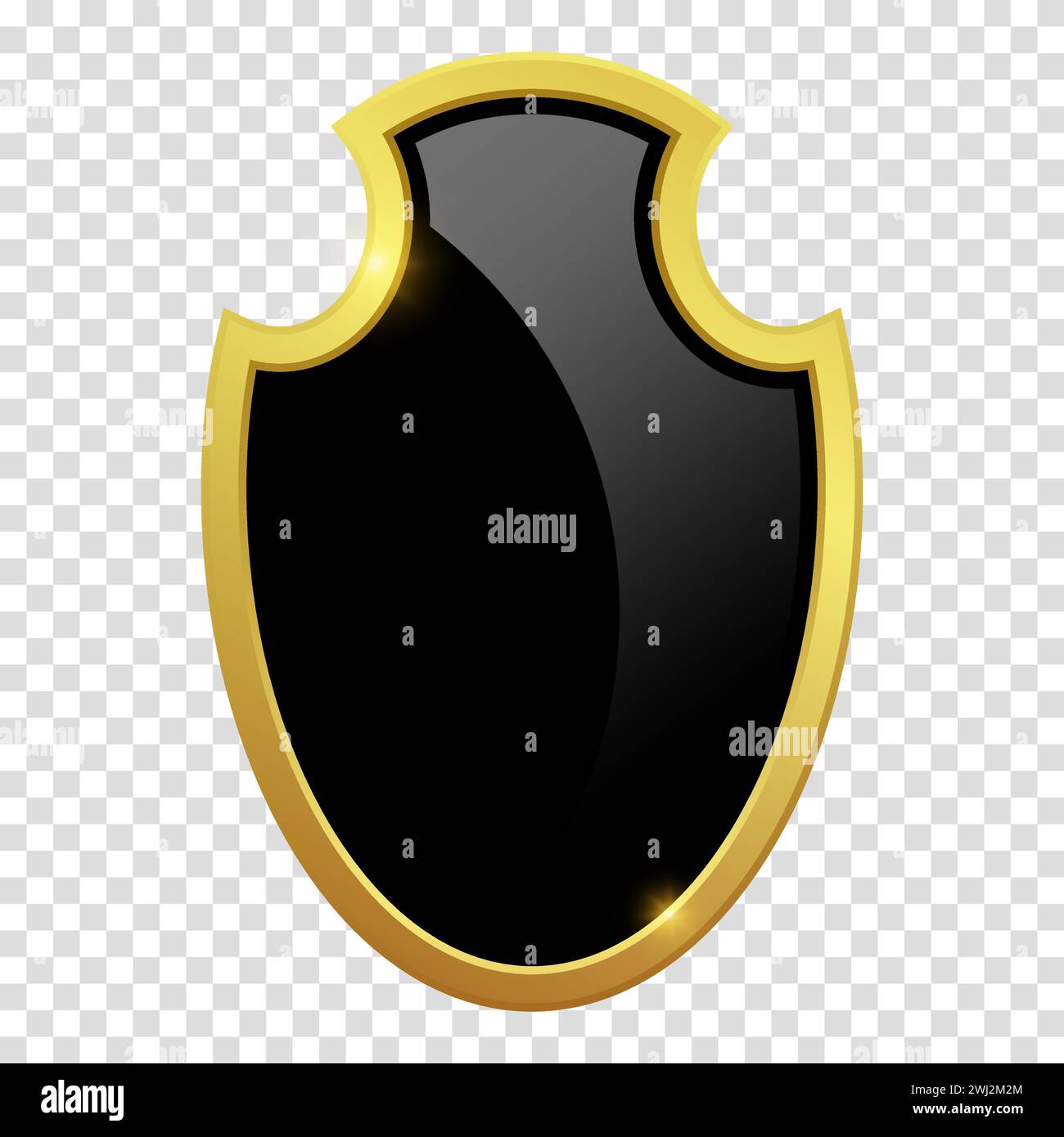 VIP luxury logo design element. Black shield with glossy bright golden ...
