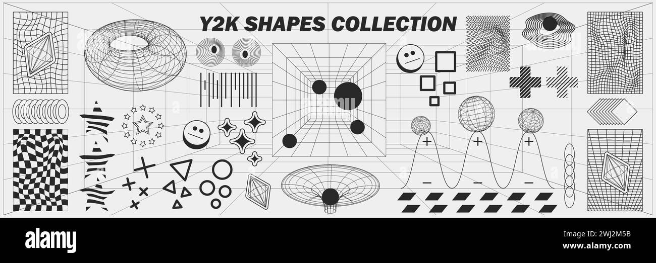 Abstract geometry wireframe shapes and patterns, cyberpunk elements ...