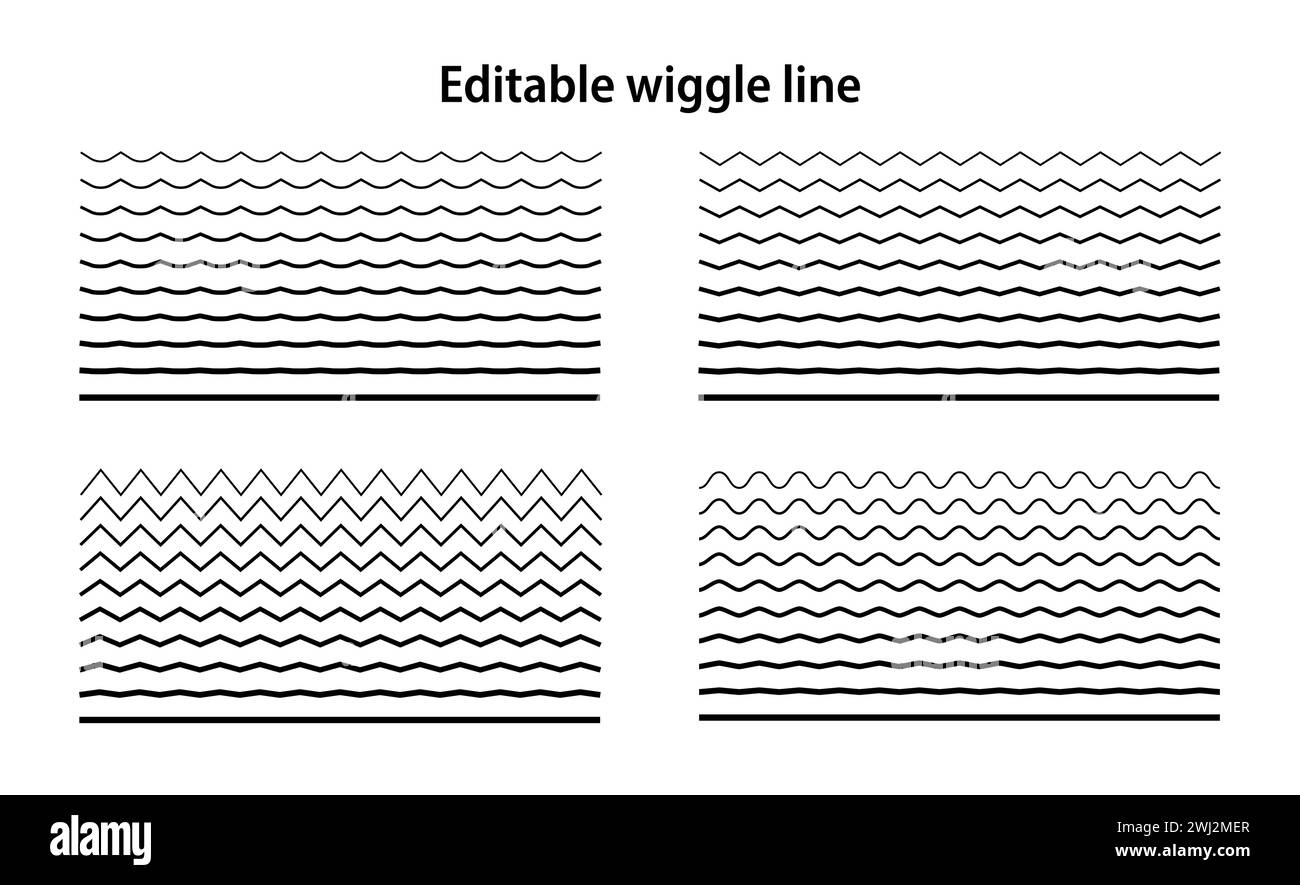 Editable wiggle lines. Set of wavy curves and zigzag intersecting ...
