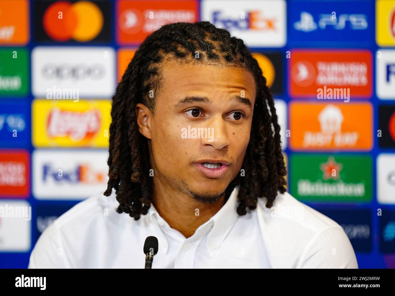 Manchester City's Nathan Ake during a press conference at the Parken ...